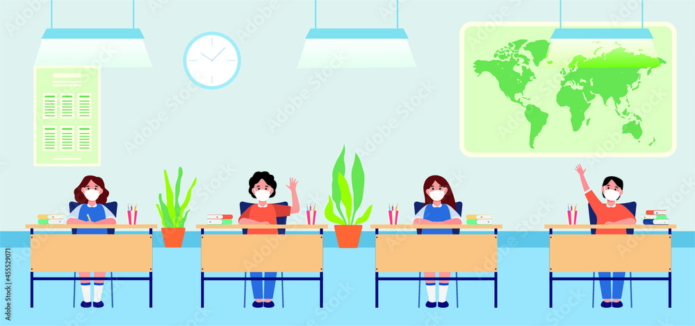 Back to school for new normal lifestyle banner social distancing in ...