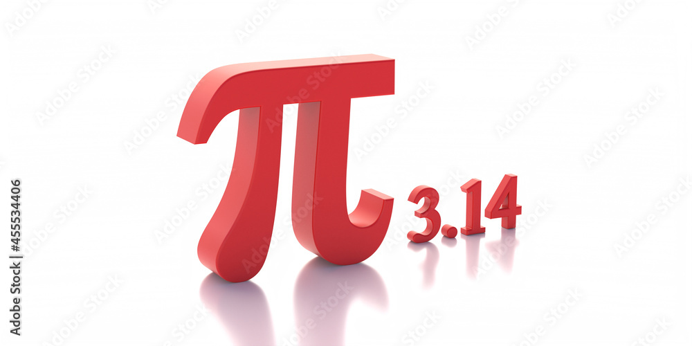 Pi red Greek letter and 3.14 isolated on white background. Math ...