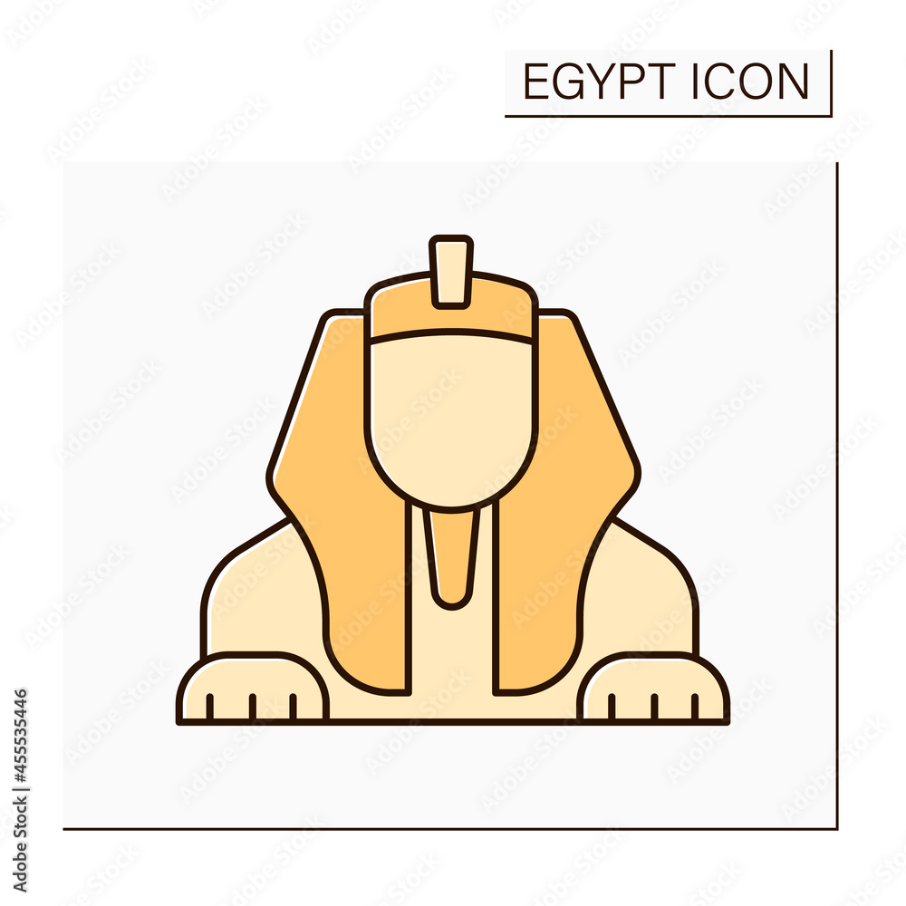 Sphinx color icon. Limestone statue of reclining Giza sphinx. Mythical ...
