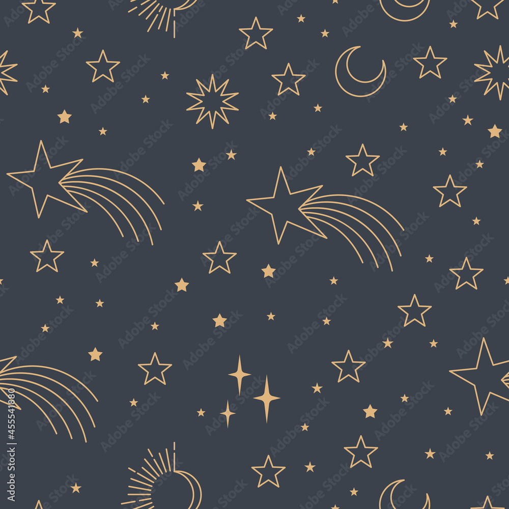 Stars sky seamless pattern. Celestial astrology background. Starry ...