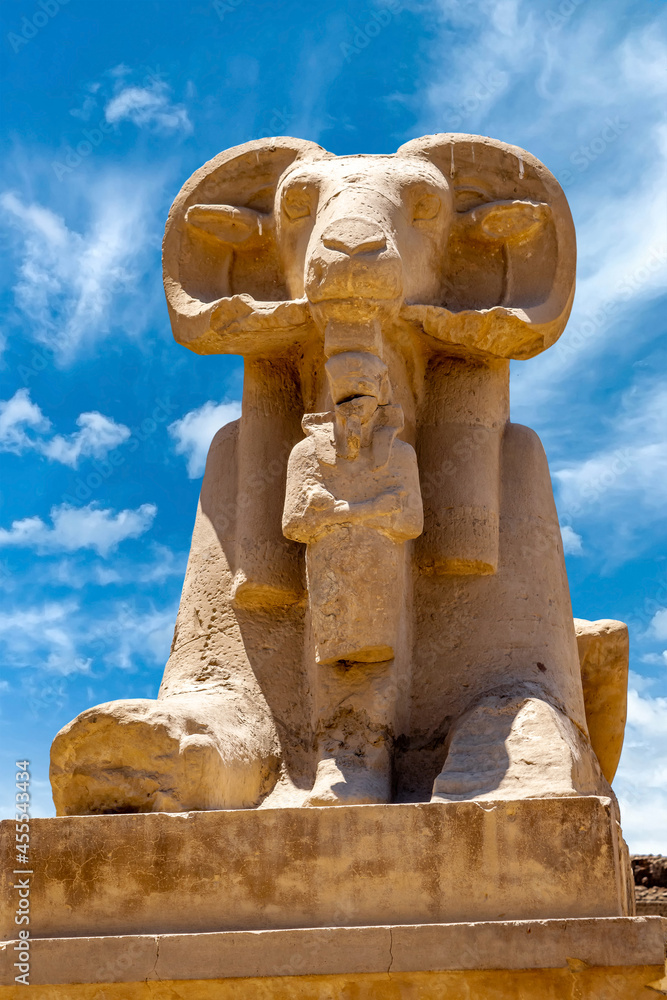 Sheep-headed sphinx in the temple of Karnak in Egypt Stock Photo ...
