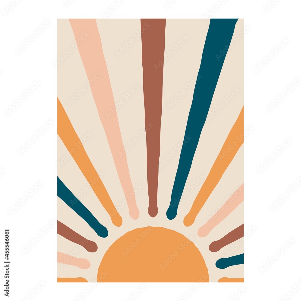 Abstract sun poster. Boho contemporary background modern mid century ...