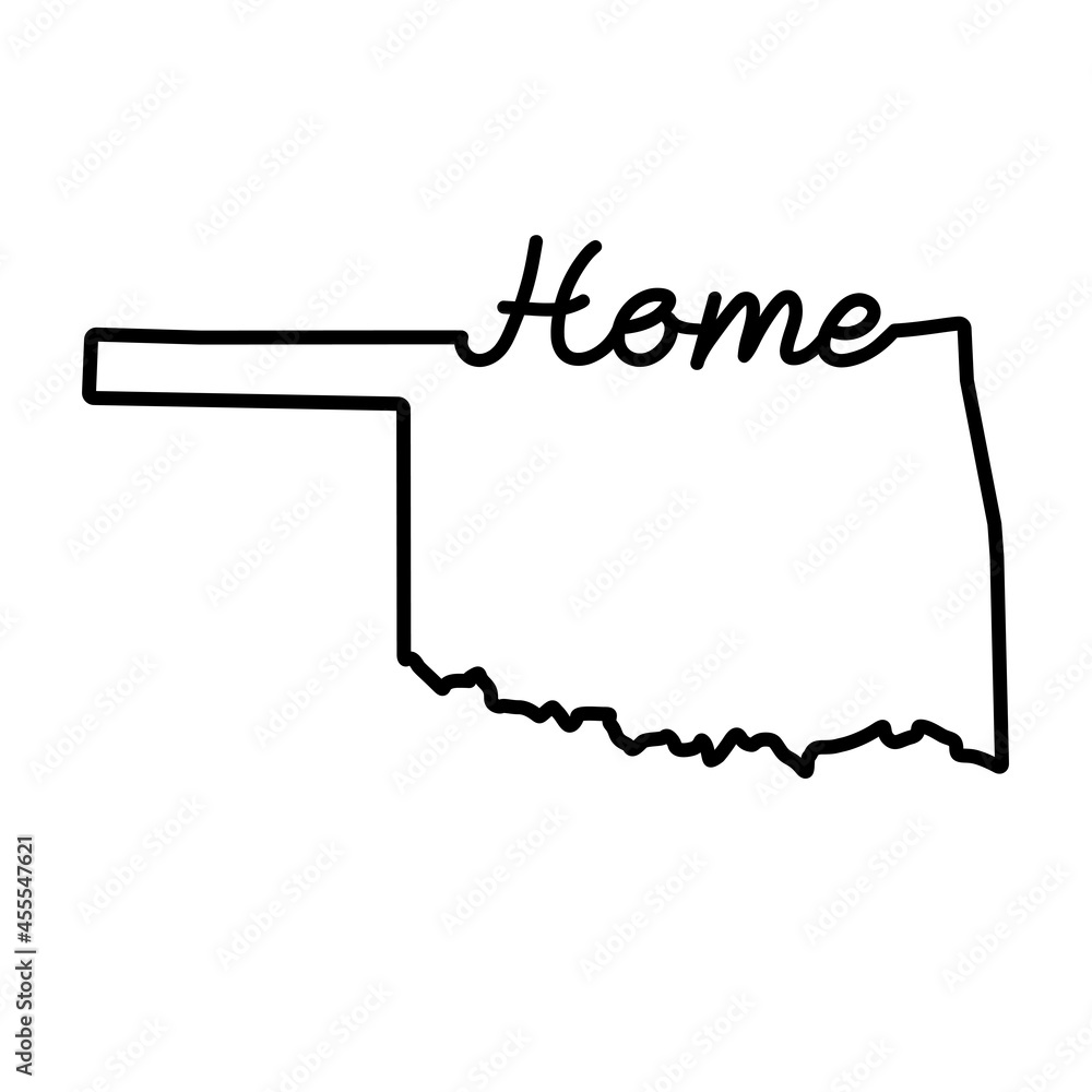 Oklahoma US state outline map with the handwritten HOME word ...