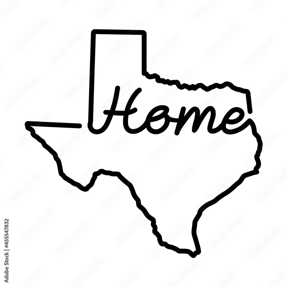 Texas US state outline map with the handwritten HOME word. Continuous ...
