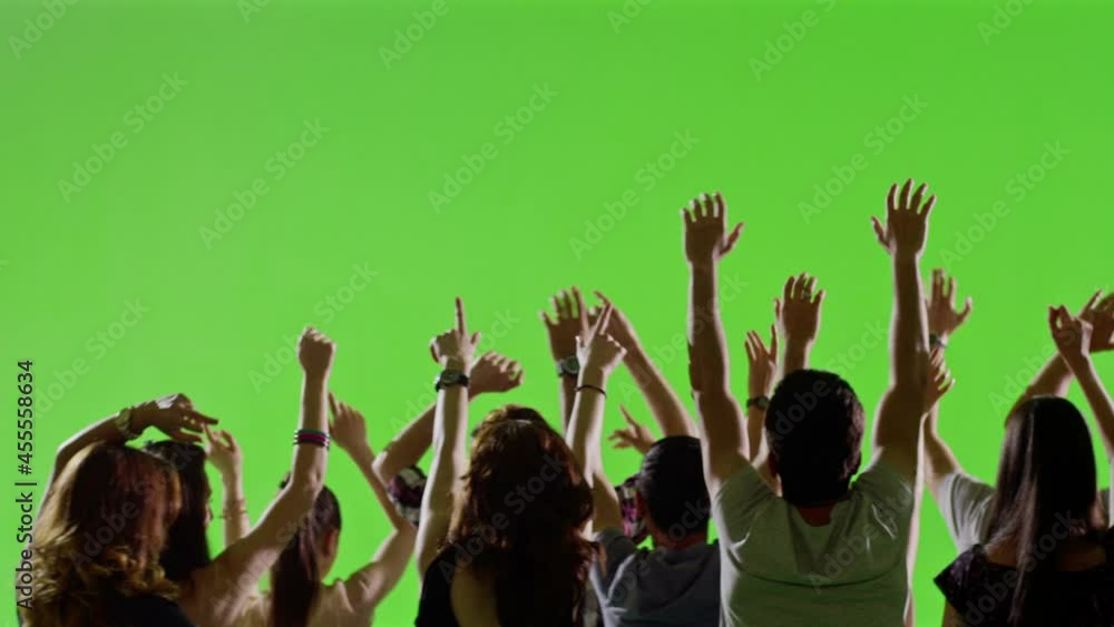 Crowd of fans dancing on green screen. Concert, Jumping, Dancing, Hands ...