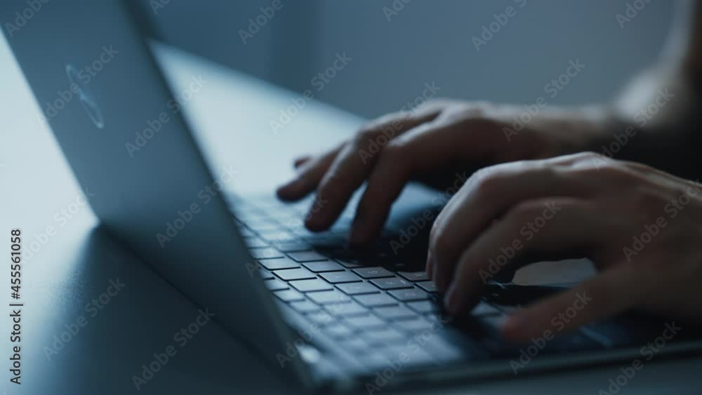 Close-up Static Shot: Person Typing on the Laptop Keyboard. Working ...