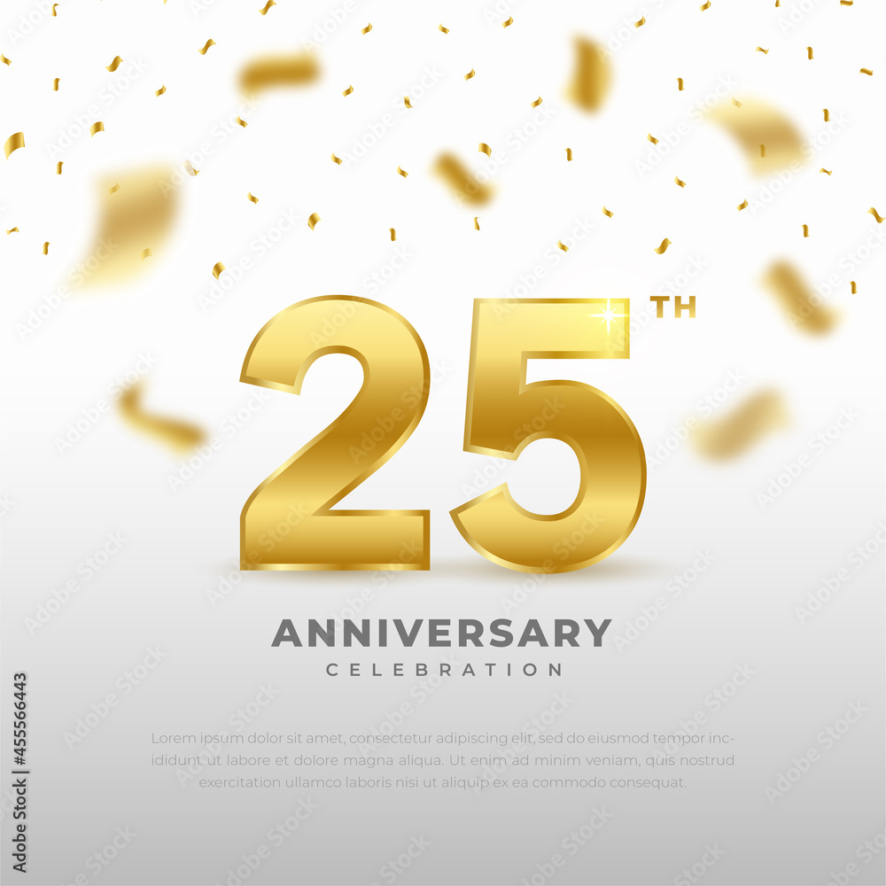 25th anniversary celebration with gold glitter color and white ...