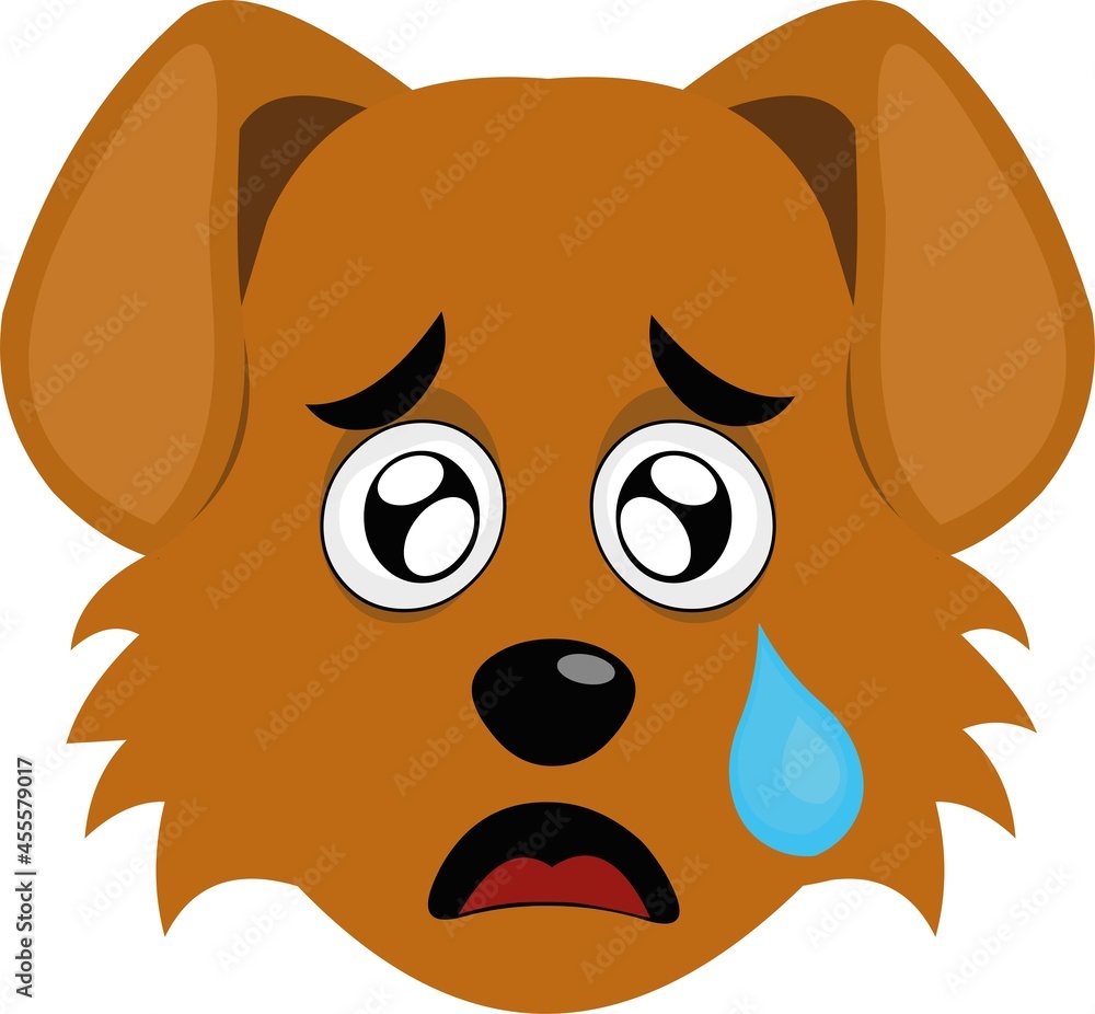 Vector emoticon illustration of a cartoon dog's face, with a sad ...