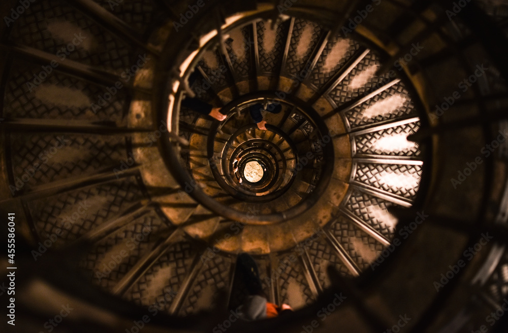 top view of brown spiral stairs Stock Photo | Adobe Stock