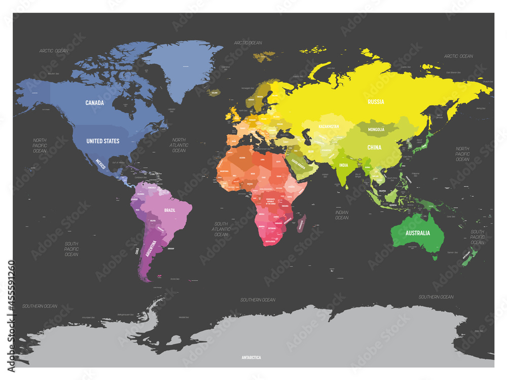 World map. High detailed political map of World with country, capital ...