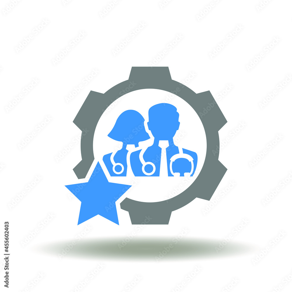 Gear with doctor nurse and star vector illustration. Medical staff ...