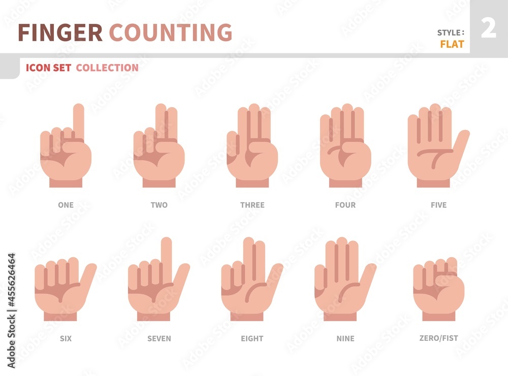 finger counting hand icon set,color flat style,vector and illustration ...