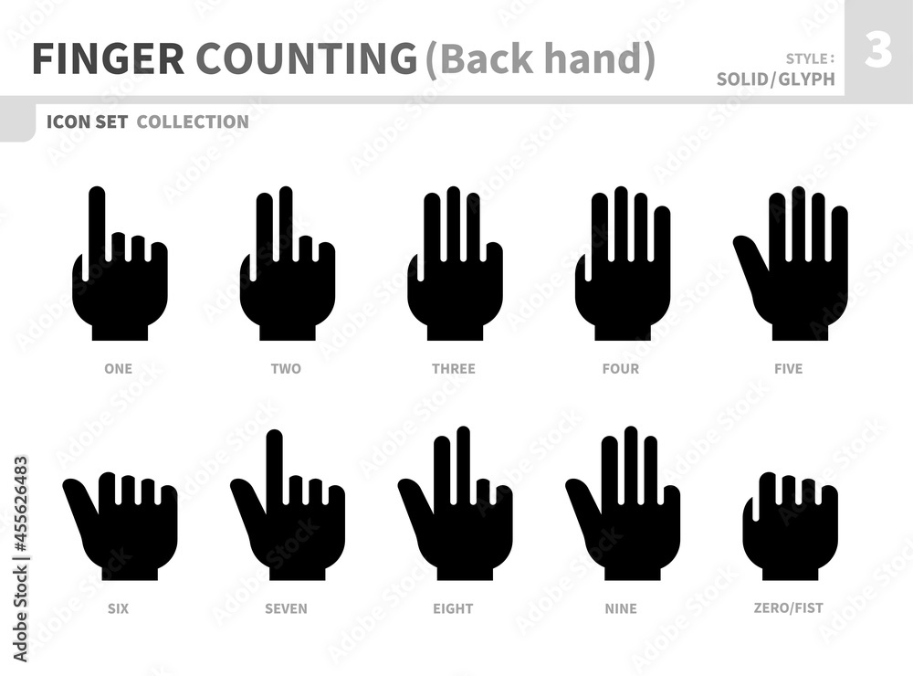 finger counting back hand icon set,solid and glyph style,vector and ...