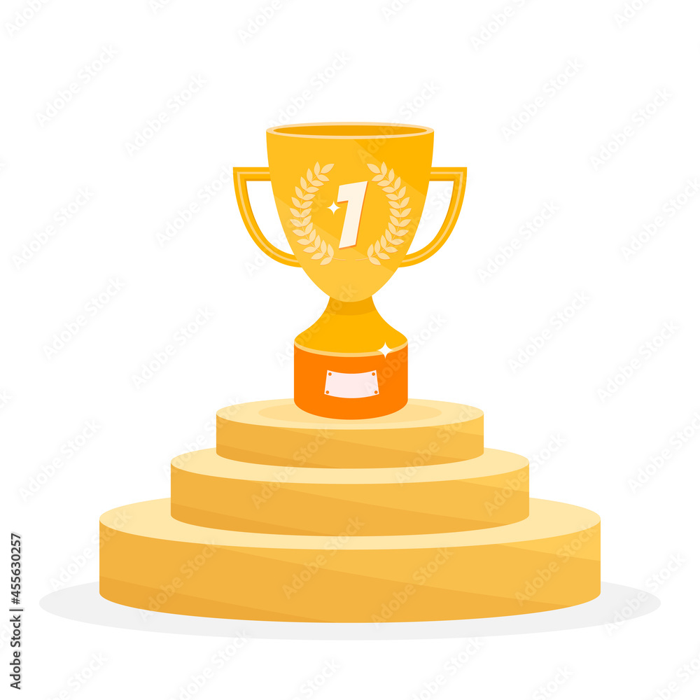 Winners square podium with gold trophy isolated on white background ...