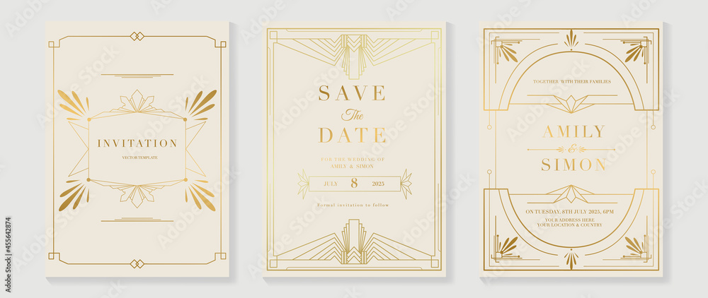 Art deco wedding invitation card vector. Luxury classic antique cards ...