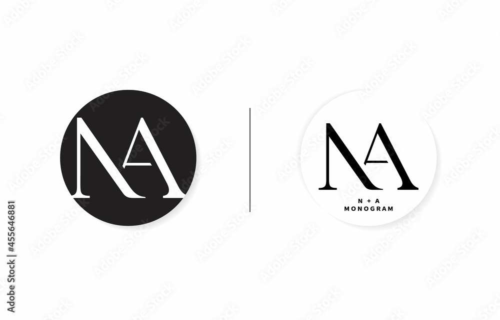 N & A or NA initial letter and graphic name, NA or AN Monogram, for ...