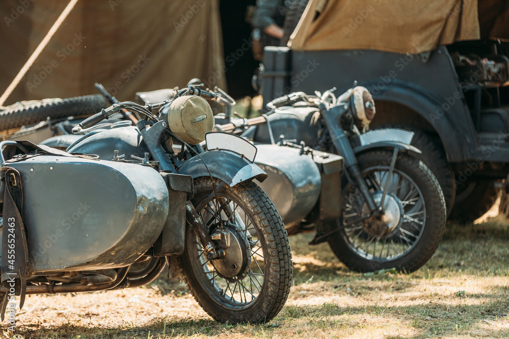 World War II German Wehrmacht Old Tricars, Three-wheeled Motorcycles in ...