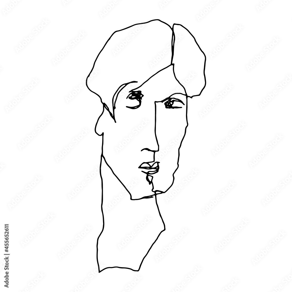 Human portrait line drawing. Sketch of an unattractive, plain looking ...