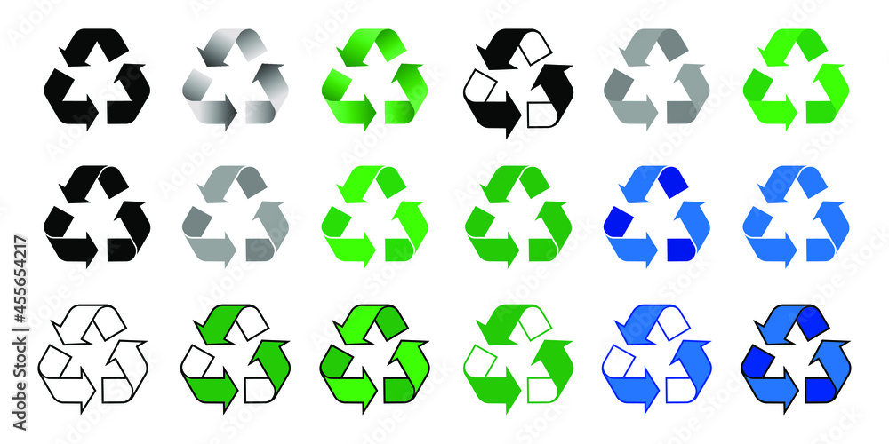 Set of recycling signs, arrow icons isolated on white. Recycling ...
