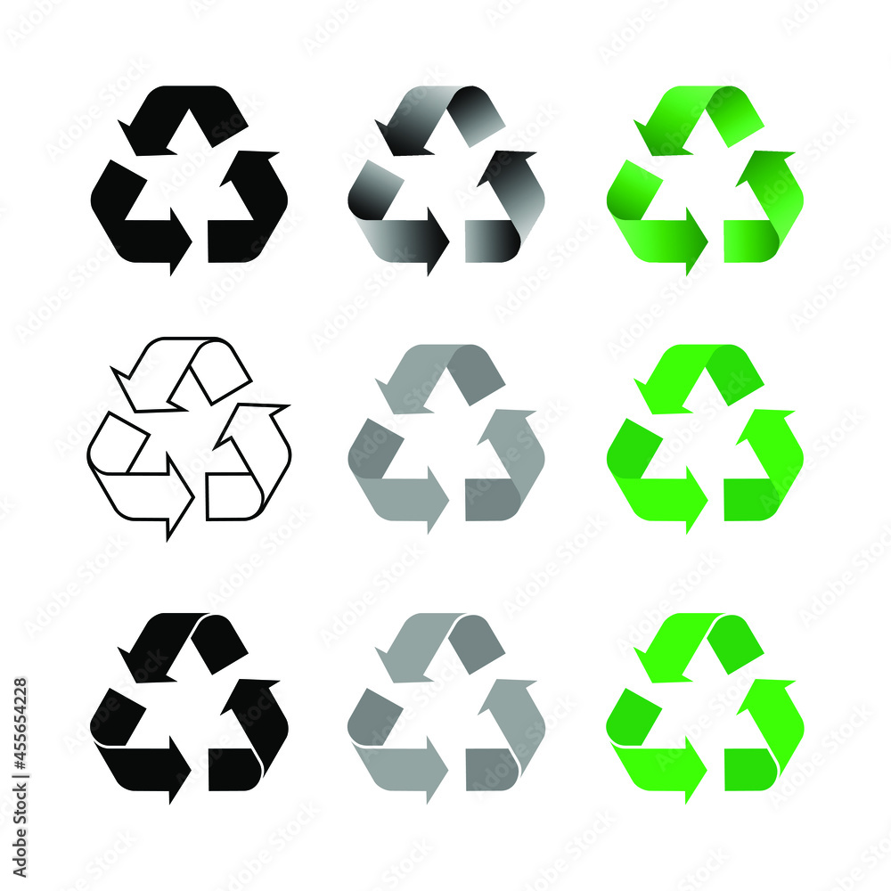 Set of recycling signs, arrow icons isolated on white. Recycling ...