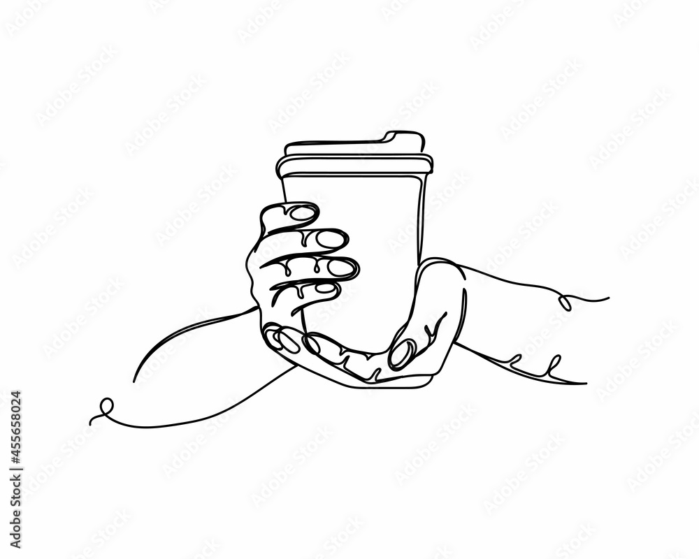 Continuous one line drawing of hands holding takeaway coffee cup icon ...