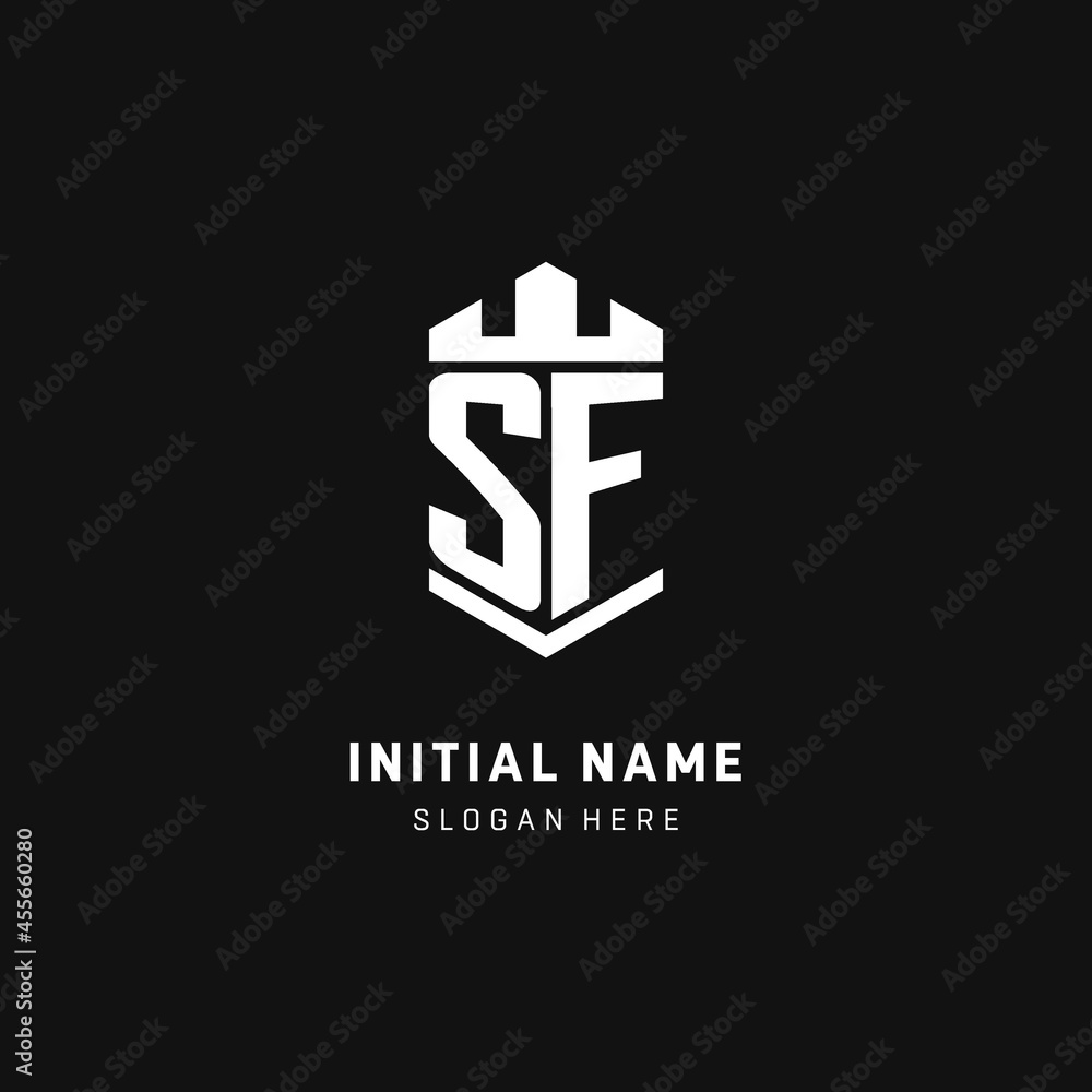 SF monogram logo initial with crown and shield guard shape style Stock ...