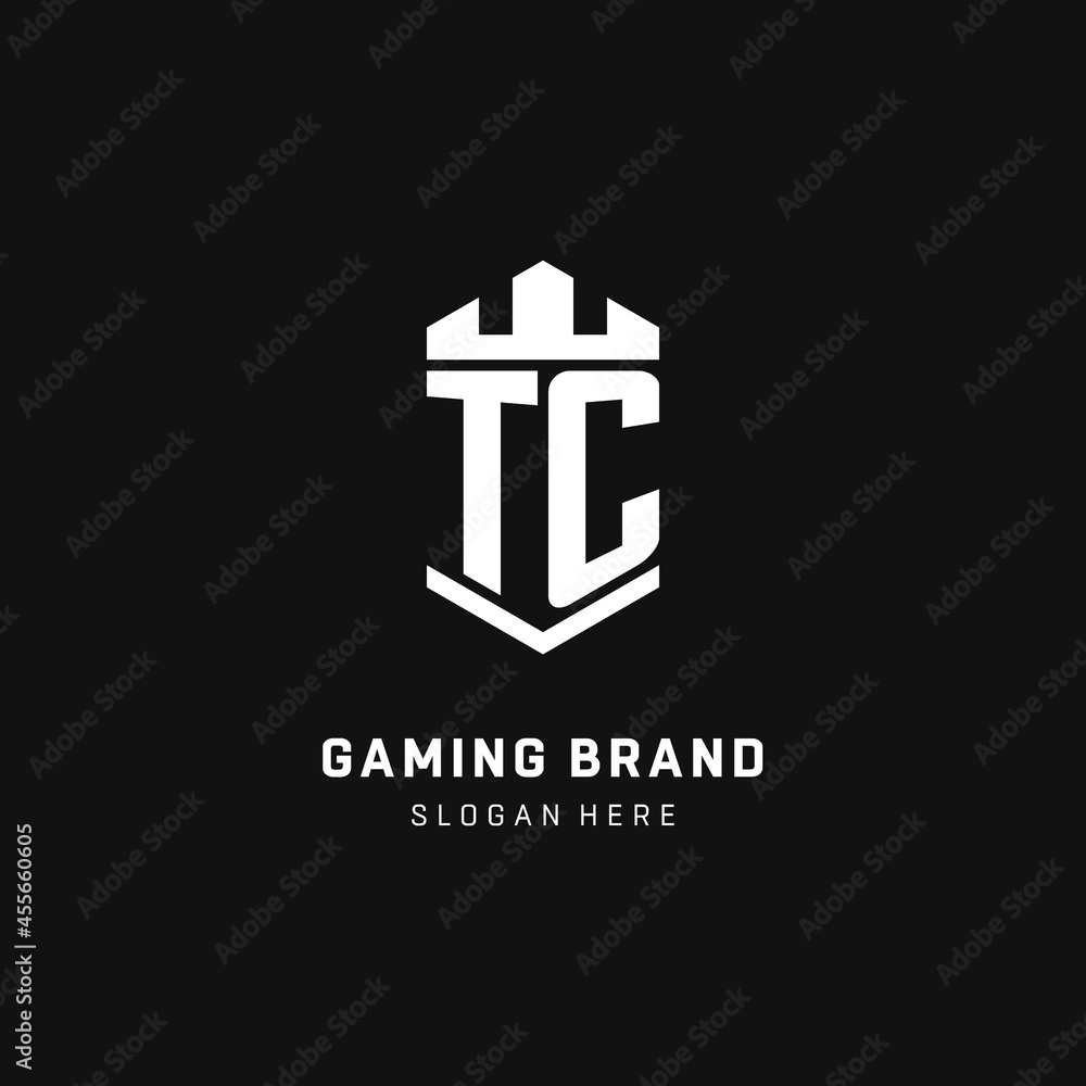TC monogram logo initial with crown and shield guard shape style Stock ...
