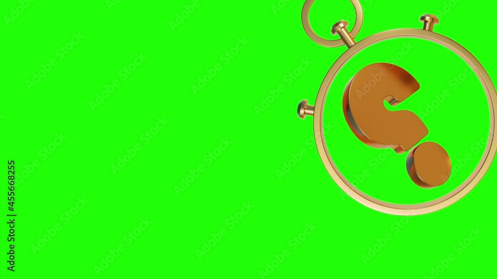 Rotating question symbol inside a swinging stopwatch in front of ...