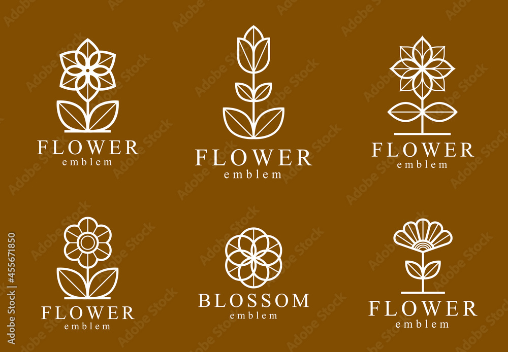 Geometric linear style vector flower logos or emblems set, sacred ...