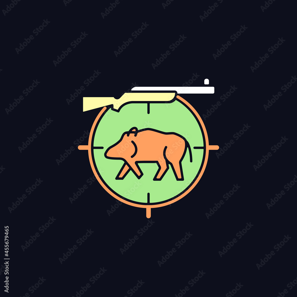 Wild boar hunting RGB color icon for dark theme. Capture and kill wild ...