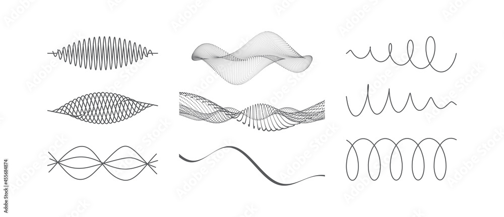Abstract digital wave with dynamic particles. Sound waves set. Big data ...