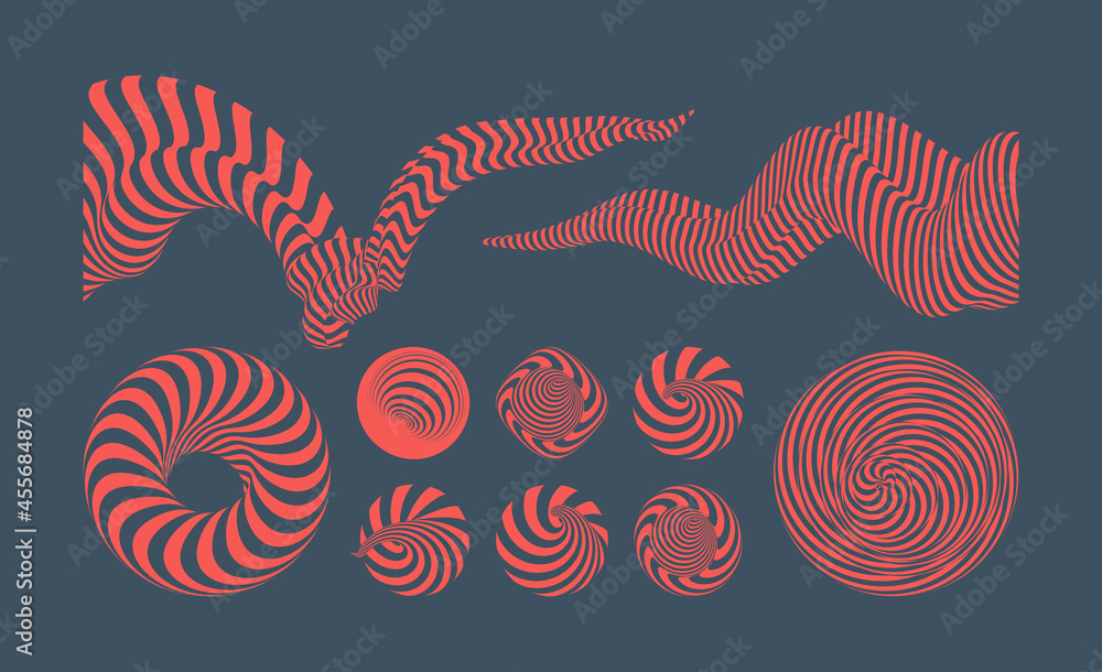 Abstract striped design element. Spiral, rotation and swirling movement ...