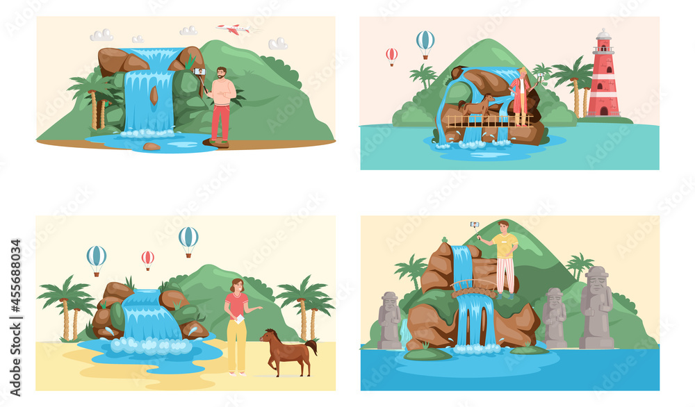 Jeju island in South Korea, tourist tour banner. Summer vacation ...