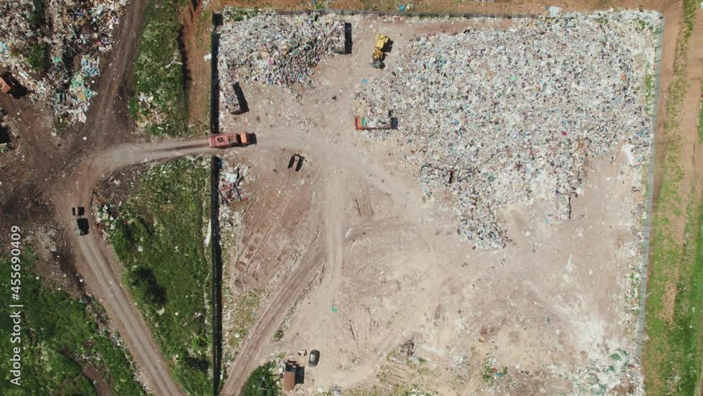 Aerial view of the garbage dump. 4K footage of a drone at a landfill ...