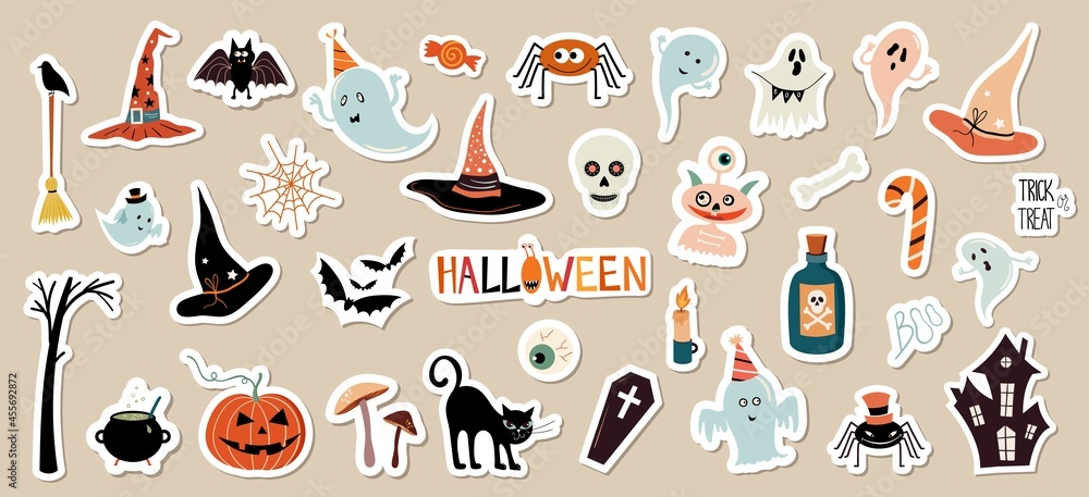 Halloween stickers collection with different seasonal elements, big ...