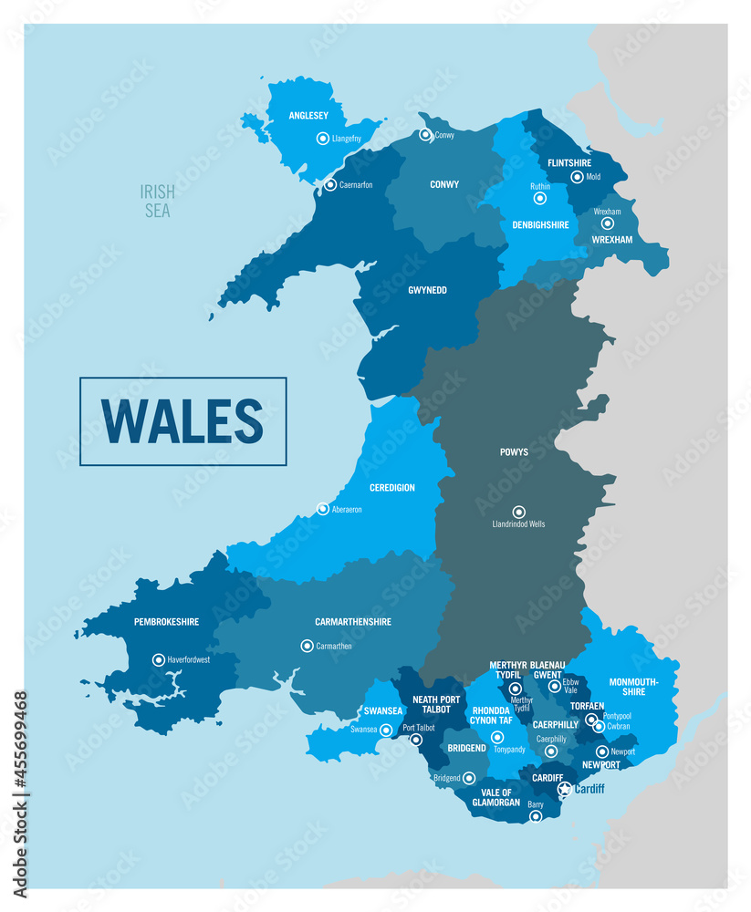Photo & Art Print Wales, United Kingdom country region political map, Danalva
