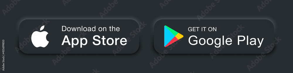 Google Play Store and Apple App Store buttons with realistic shadows on ...
