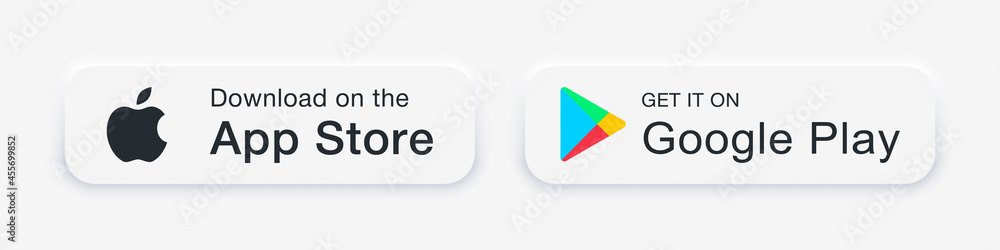 Google Play Store and Apple App Store buttons with realistic shadows ...