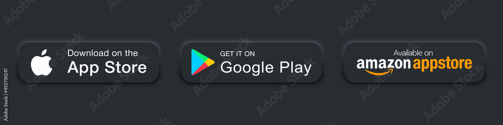 Google Play Store, Apple App Store and Amazon Appstore buttons with ...