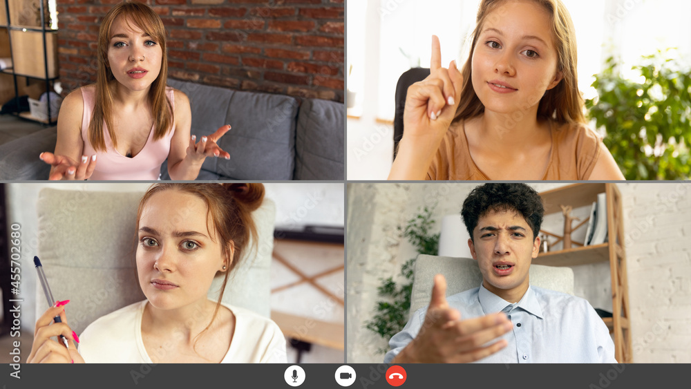 Remote working. Team working by group video call share ideas ...