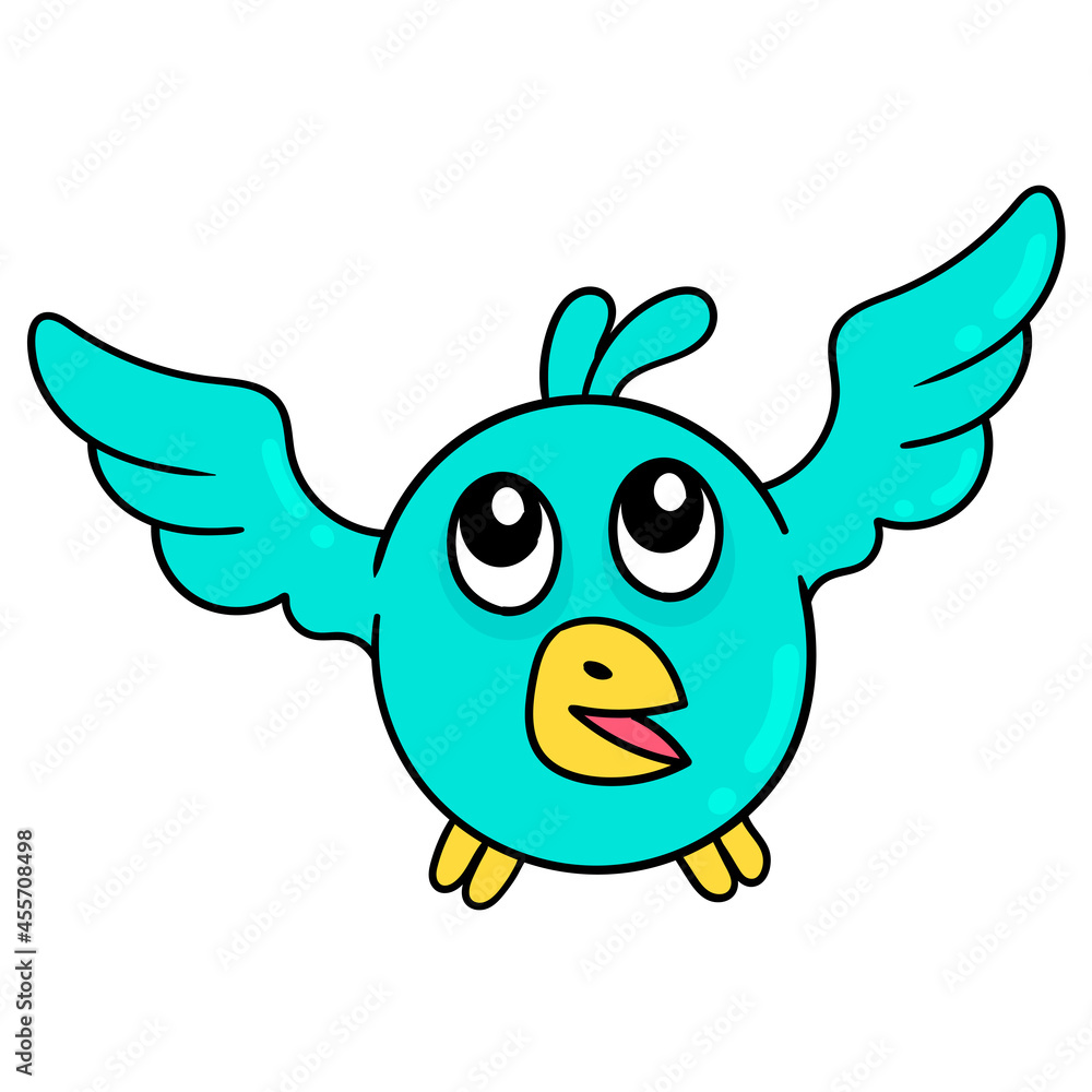 happy flying blue bird, doodle icon image kawaii Stock Vector | Adobe Stock