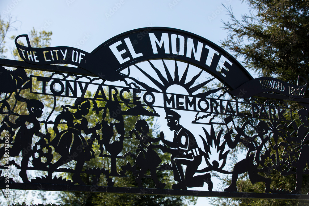 El Monte, California, USA - April 18, 2021: Light shines on the gateway ...