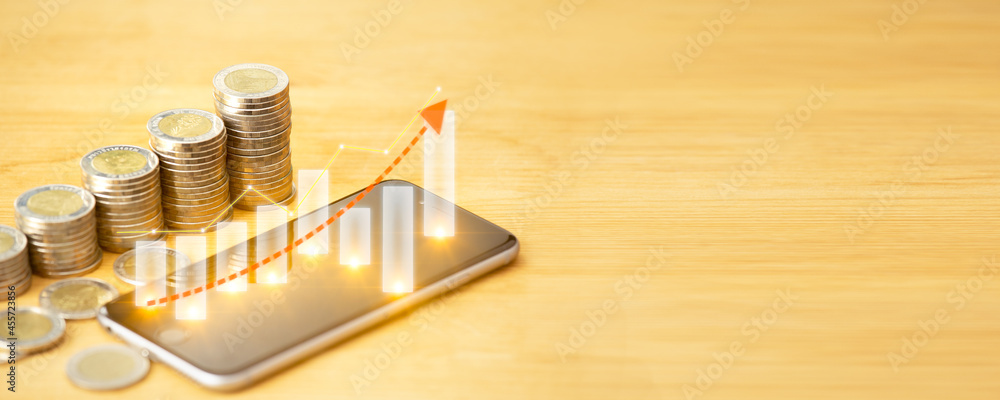 Stock funding or money saving graph with coins. Background for business ...