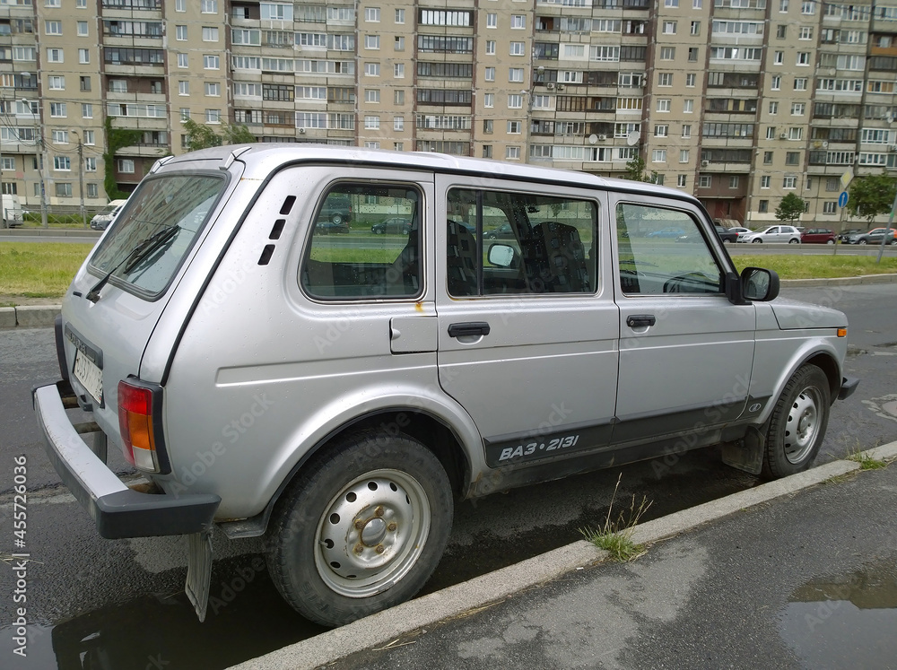 Popular Russian manufactured car Lada Niva VAZ 2131 parked on road on ...