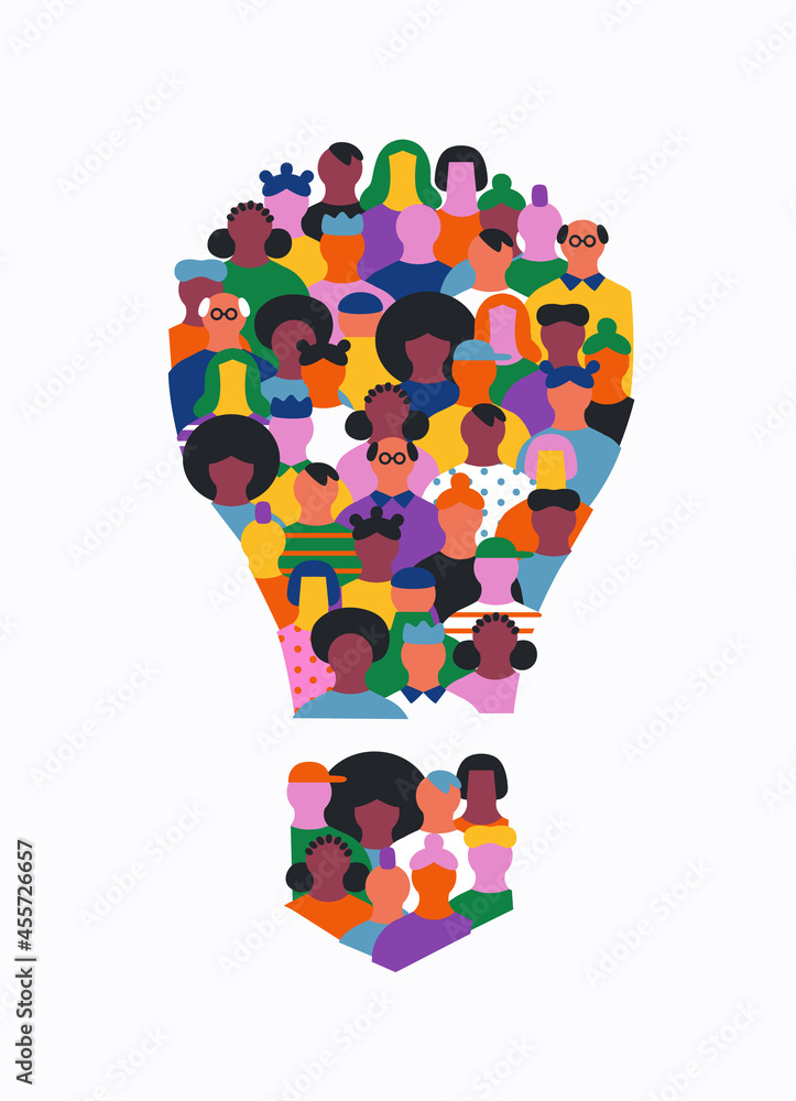 Diverse people cartoon light bulb team idea Stock Vector | Adobe Stock
