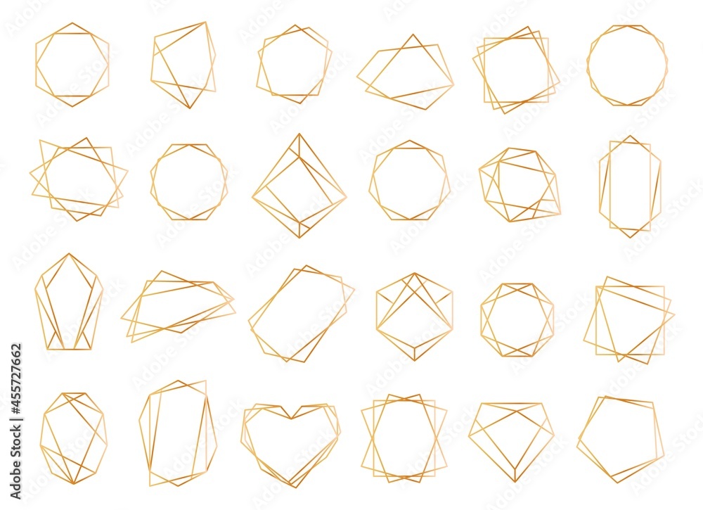 Gold geometric frames, polygonal line crystal shapes border. Elegant ...