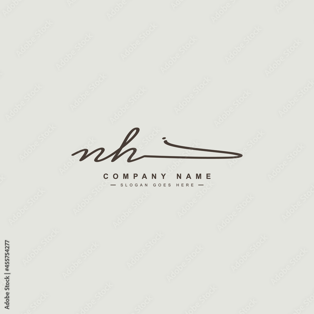 Initial Letter NH Logo - Handwritten Signature Style Logo Stock Vector | Adobe Stock