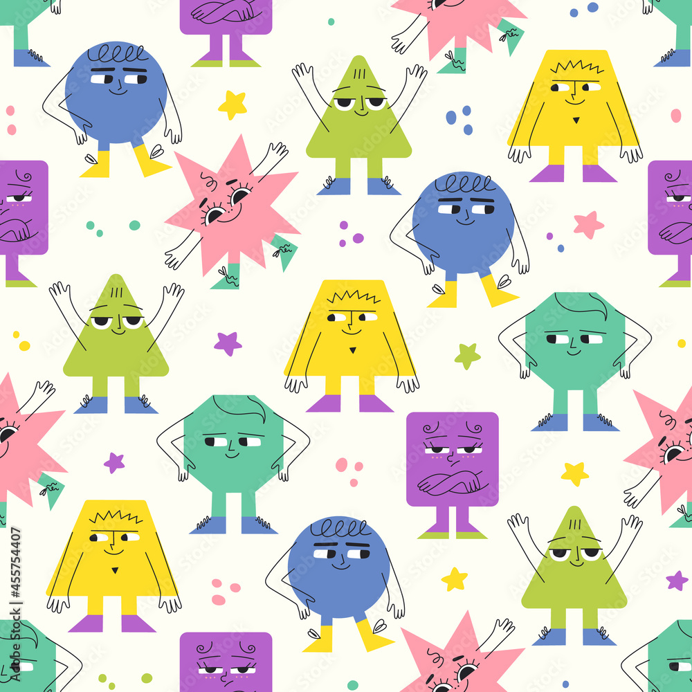 Colourful geometric basic shapes with different emotions. Funny ...