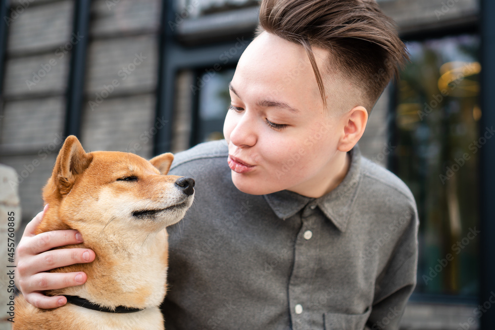 Generation z female and dog Stock Photo | Adobe Stock