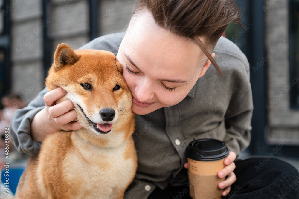 Gen z girl and dog Stock Photo | Adobe Stock